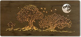 Li-Go "Tři duby a měsíc" světelný obraz s baterií 90x40cm varianta ovládání: ovládání na obraze včetně dálkového ovladače, provedení povrchu: černá s patinou