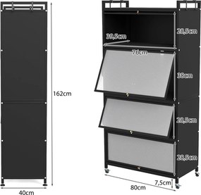 Costway 5Patrová kuchyňská skříňka Volně stojící kovová úložná s 4 pantovými