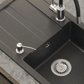 Černý kuchyňský granitový dřez QUADRON READY- MAX + BATERIE A DÁVKOVAČ NA SAPONÁT