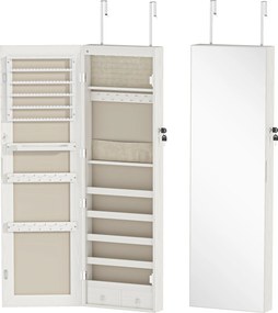 HOMCOM Šperkovnice se zrcadlem LED Zrcadlová skříňka Nástěnná / dveřní montáž MDF