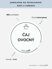 ČAJ OVOCNÝ – bílá samolepka na dózu, tučné písmo, 5 cm | DomaLEP
