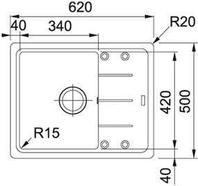 Franke Basis BFG 611-62, 620x500 mm, fragranitový dřez, šedý kámen 114.0285.118