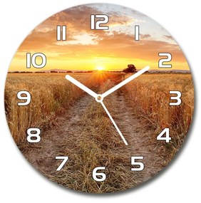 Wallmuralia Skleněné hodiny kulaté Pole pšenice fi 30 cm