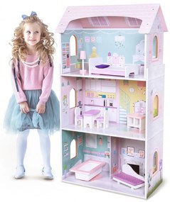 Dřevěný domeček pro panenky růžový