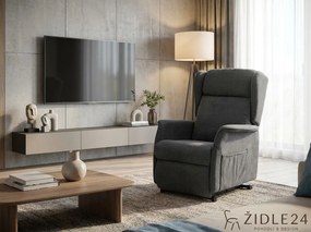 Elektrické polohovací TV křeslo ušák FINN - šedá látka