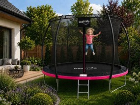 TRENDIE Trampolína s vnitřní sítí 312 cm růžová + žebřík