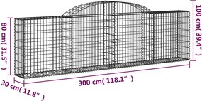 Klenuté gabionové koše 7 ks 300x30x80/100 cm pozinkované železo 3146508