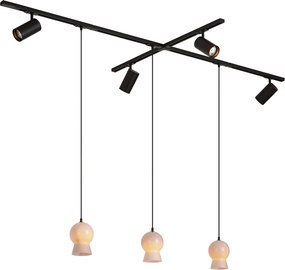 Moderní kolejnicový systém černý se 4 bodovými světly a 3 bílými závěsnými svítidly 1-fázový - Iconic Bell Jeana Luxe