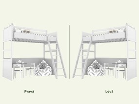 Bílá vyvýšená postel SIMONE se žebříkem a policí 90x200 cm