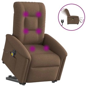 Elektrické zvedací masážní polohovací křeslo hnědé textil 3303288