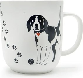 Hrnek Aport, 400 ml – New Bone China, černobílý pes, dárková krabička
