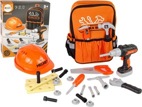 LEAN Toys Sada pro kutily v batohu – přilba a nářadí, oranžová
