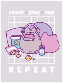 Coral fleece deka kočička Pusheen – motiv Snack ★ Play ★ Nap &amp; Repeat - 130x170 cm
