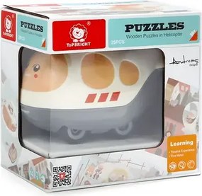 TOP BRIGHT Dřevěné puzzle s hračkou Vrtulník / 24 dílků / Dřevo
