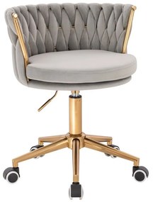 LuxuryForm DESIGN Otočná židle LYON VELUR na zlaté podstavě s kolečky - světle šedá