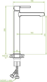 Laveo Alita, vysoká umyvadlová baterie h-299, broušená ocel, LAV-BVA_32ND