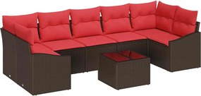 Set pohovek 8 ks 7-Počet míst Hnědá a červená polyratan 3346644