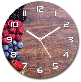 Wallmuralia Skleněné hodiny na stěnu Lesní ovoce fi 30 cm