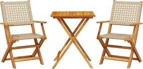 3dílný bistro set béžový polyratan a masivní dřevo 3281804