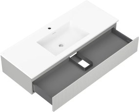 Mexen Rivel, koupelnová skříňka 120 cm s umyvadlem Otis, 1 zásuvka, drážkovaná, šedá matná/bílá, 91A20-12023-1-BF62-W18M01