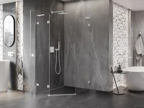 Mexen Lunar, L pětiúhelníkový sprchový kout naklápěcí doleva 80 x 100 cm, 8mm čiré sklo, bílý profil, 831L-080L-100P-20-00-L