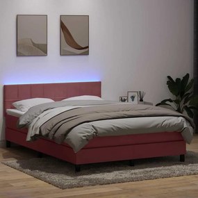 Box spring postel s matrací a LED růžová 160x210 cm samet 3316892