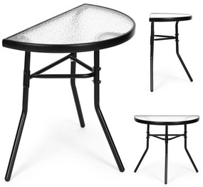 modernHOME Skleněný půlkruhový konferenční stolek na balkon, terasu, terasu, černý
