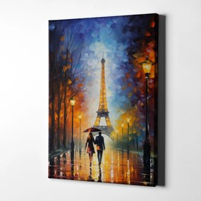 Obraz na plátně - Milenci prochází k Eiffelovce FeelHappy.cz Velikost obrazu: 60 x 90 cm