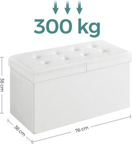 Puf, skládací úložná lavice otoman 80L, 76x38x38 cm, bílý