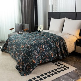 Přehoz na postel LIŠKA A ZAJÍC tmavě zelený Rozměr: 170 x 210 cm