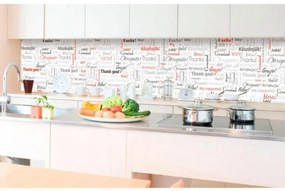 DIMEX | Fototapeta do kuchyně Nápisy děkuji KI-350-094 | 350 x 60 cm | bílá, oranžová, šedá