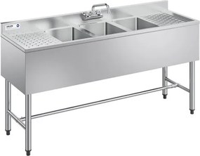 Dřez se 3 přihrádkami, Nerezová ocel 304 o průměru 18 VEVOR – 1524 × 470 × 838 mm