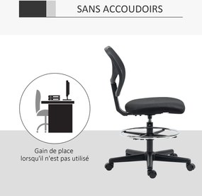 Ergonomická kancelářská židle Vinsetto s vysokým sedákem, síťovaný opěrák, nastavitelná výška 50-70 cm, otočný podnožník 360°, černá | Aosom