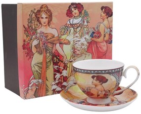 HOME ELEMENTS Porcelánový hrnek 250 ml s podšálkem, Mucha, Léto