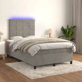Box spring postel s matrací a LED světle šedá 120x190 cm samet 3270311