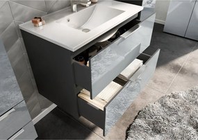Šedá lesklá závěsná skříňka s umyvadlem 81x61 cm Vasio – Germania