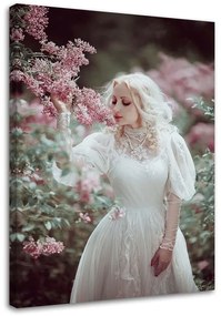 Gario Obraz na plátně Krásná blondýnka v kvetoucí vinobraní fialové zahradě - Maryna Khomenko Rozměry: 40 x 60 cm