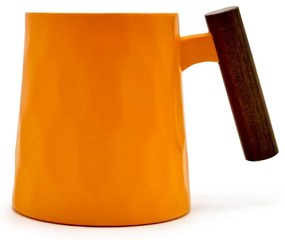 Porcelánový hrnek s dřevěnou rukojetí Clementine Facette, 400 ml – matný, oranžový