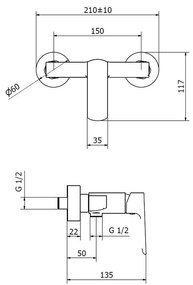 Teorema Edge - sprchová baterie nástěnná, chrom 8E210