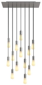 creative cables Závěsná lampa se 14 světly, s obdélníkovým XXL baldachýnem Rose-one, textilním kabelem a kovovými komponenty Barva: Hladký ocelový dibond