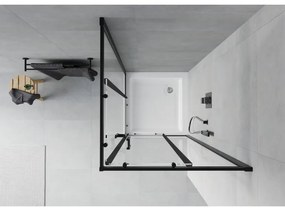 Mexen Rio, čtvercový sprchový kout s posuvnými dveřmi 70 x 70 cm, 5mm čiré sklo, černý profil + bílá vysoká vanička Rio, 860-070-070-70-00-4510