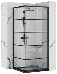 Čtvercový sprchový kout REA CONCEPT 80x80 cm, černý se sprchovou vaničkou Savoy bílá