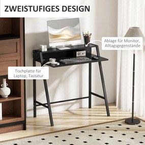 HOMCOM počítačový stůl stylový stůl s policí a vedením kabelů, kovový černý 84x45x85cm pro domácí kancelář a pracovnu | Aosom.de
