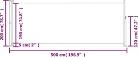 vidaXL Zatahovací boční markýza 200 x 500 cm černá [313417]