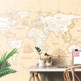 Tapeta zajímavá béžová mapa světa - 150x100 cm