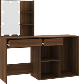 LED toaletní stolek se skříňkou hnědý dub kompozitní dřevo 3120187