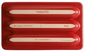 Emile Henry Forma na pečení 3 ks pařížských baget 39,5 x 24 cm červená e-balení