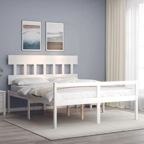 Rám postele s čelem bílý 160 x 200 cm masivní dřevo,  3195427 HangarStore.cz