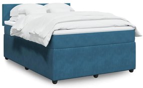 Box spring postel s matrací modrá 140 x 190 cm samet 3290032