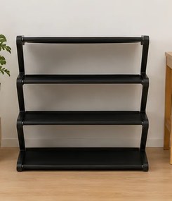 botník, 4 patra, konstrukce tvaru Z, kov/plast/látka, 51x45x19 cm, černá, Dekorino BB20260045